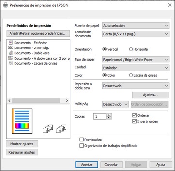 Cómo seleccionar los ajustes básicos de impresión Driver PCL Windows