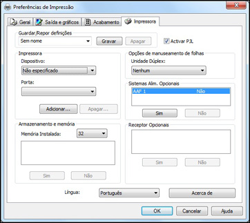 Seleção do produto software de impressora PCL Windows
