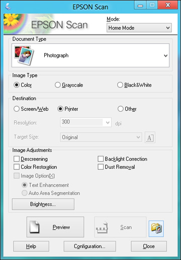 Scanning in Home Mode