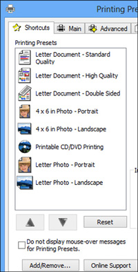 Selecting a Printing Preset - Windows