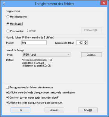 Réglage des paramètres de fichier numérisé