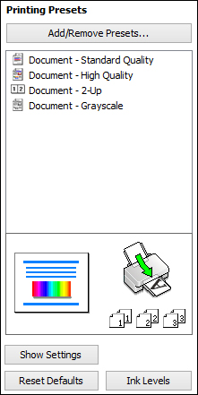 Selecting a Printing Preset - Windows