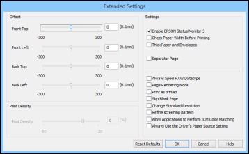 Selecting Extended Settings - Windows