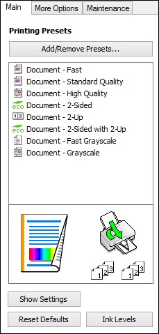 Selecting a Printing Preset - Windows