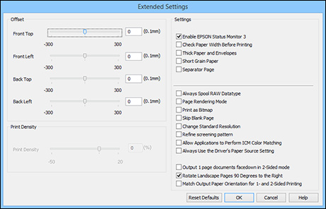 Selecting Extended Settings - Windows