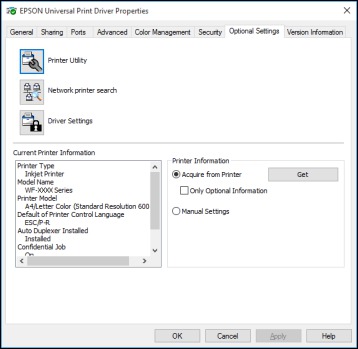 Synchronizing Printer Settings - Epson Universal Print Driver - Windows