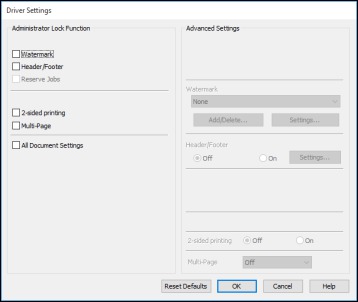 Locking Printer Settings - Epson Universal Print Driver - Windows