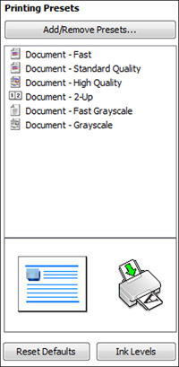 Selecting a Printing Preset - Windows