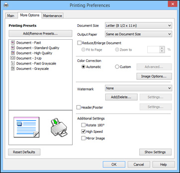 Selecting Additional Layout and Print Options - Windows