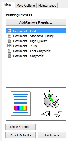 Selecting a Printing Preset - Windows