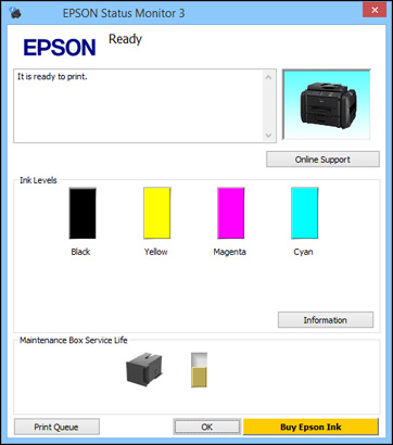 Checking Ink and Maintenance Box Status with Windows