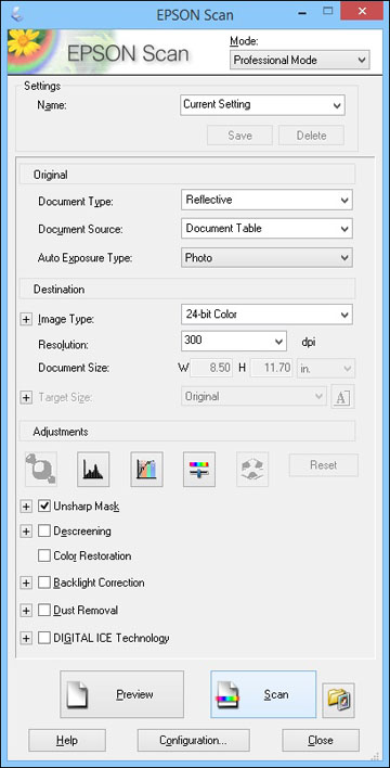 Scanning in Professional Mode