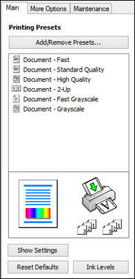 Selecting a Printing Preset - Windows