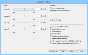 Selecting Extended Settings - Windows