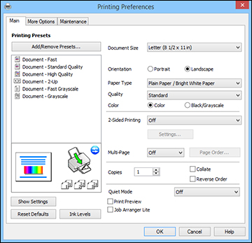 Selecting Basic Print Settings - Windows
