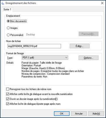 Réglage des paramètres de fichier numérisé