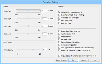 Selecting Extended Settings - Windows