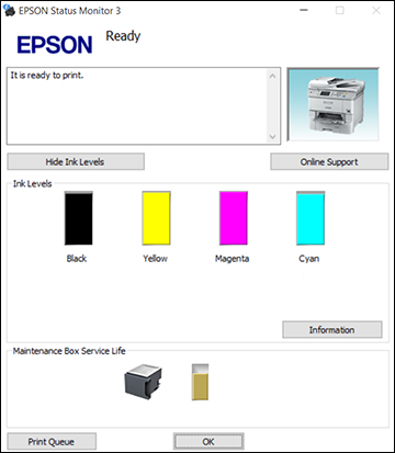 Checking Ink and Maintenance Box Status With Windows