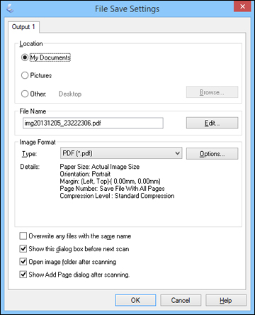 Selecting Scan File Settings