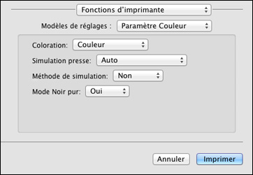 Sélection des paramètres d'impression de base - Logiciel d'impression PostScript - Mac