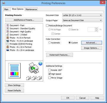 Selecting Additional Layout and Print Options - Windows