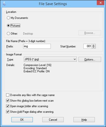Selecting Scan File Settings