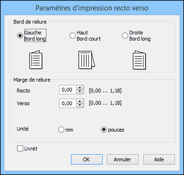 Sélection des paramètres d'impression recto verso - Windows