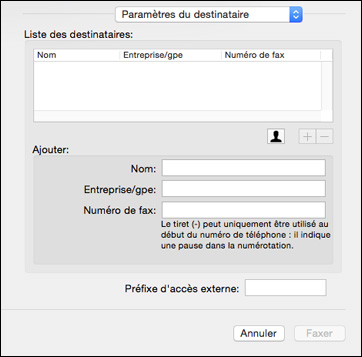 Envoi de télécopies à l'aide de Fax Utility - OS X