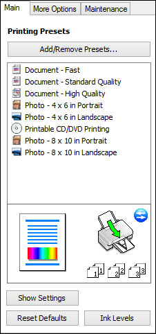 Selecting a Printing Preset - Windows