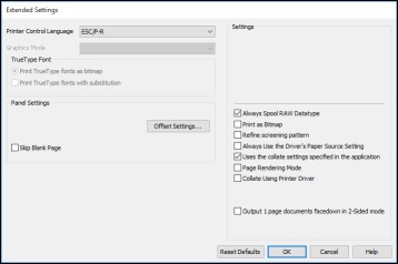 Extended Settings - Epson Universal Print Driver - Windows
