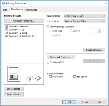 Selecting Additional Layout and Print Options - Epson Universal Print Driver - Windows
