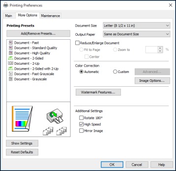 Selecting Additional Layout and Print Options - Windows