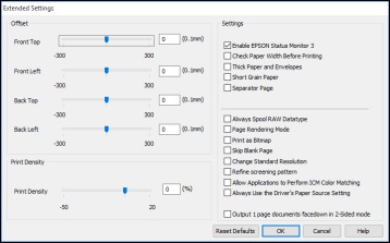 Selecting Extended Settings - Windows