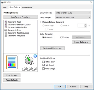Selecting Additional Layout and Print Options - Windows