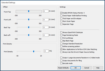 Selecting Extended Settings - Windows