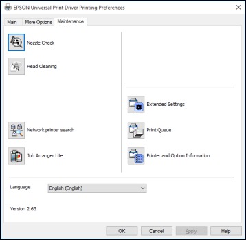 Selecting Maintenance Options - Epson Universal Print Driver - Windows