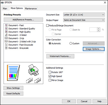 Selecting Additional Layout and Print Options - Windows