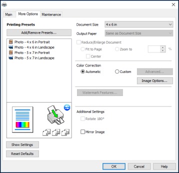 Selecting Additional Layout and Print Options - Windows