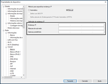 Configuração de um endereço IP do produto usando EpsonNet Config - Wi-Fi