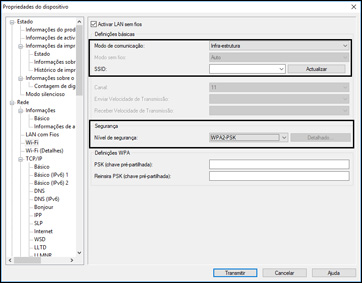 Configuração de um endereço IP do produto usando EpsonNet Config - Wi-Fi
