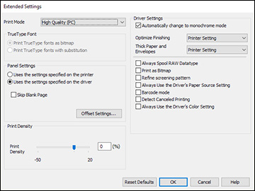 Selecting Extended Settings - Windows