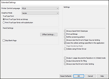 Extended Settings - Epson Universal Print Driver - Windows