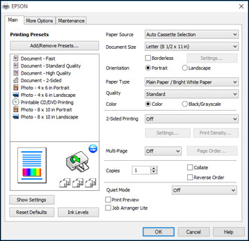 Selecting Basic Print Settings - Windows