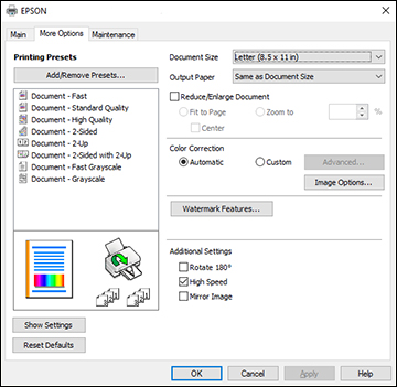 Selecting Additional Layout and Print Options - Windows