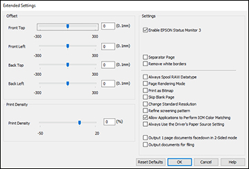 Selecting Extended Settings - Windows
