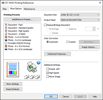 Selecting Additional Layout and Print Options - Windows
