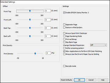 Selecting Extended Settings - Windows