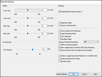 Selecting Extended Settings - Windows