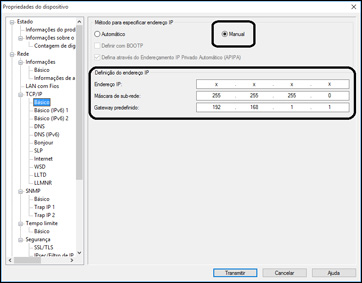 Configuração de um endereço IP do produto usando EpsonNet Config