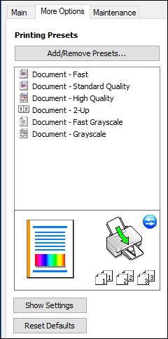 Selecting a Printing Preset - Windows
